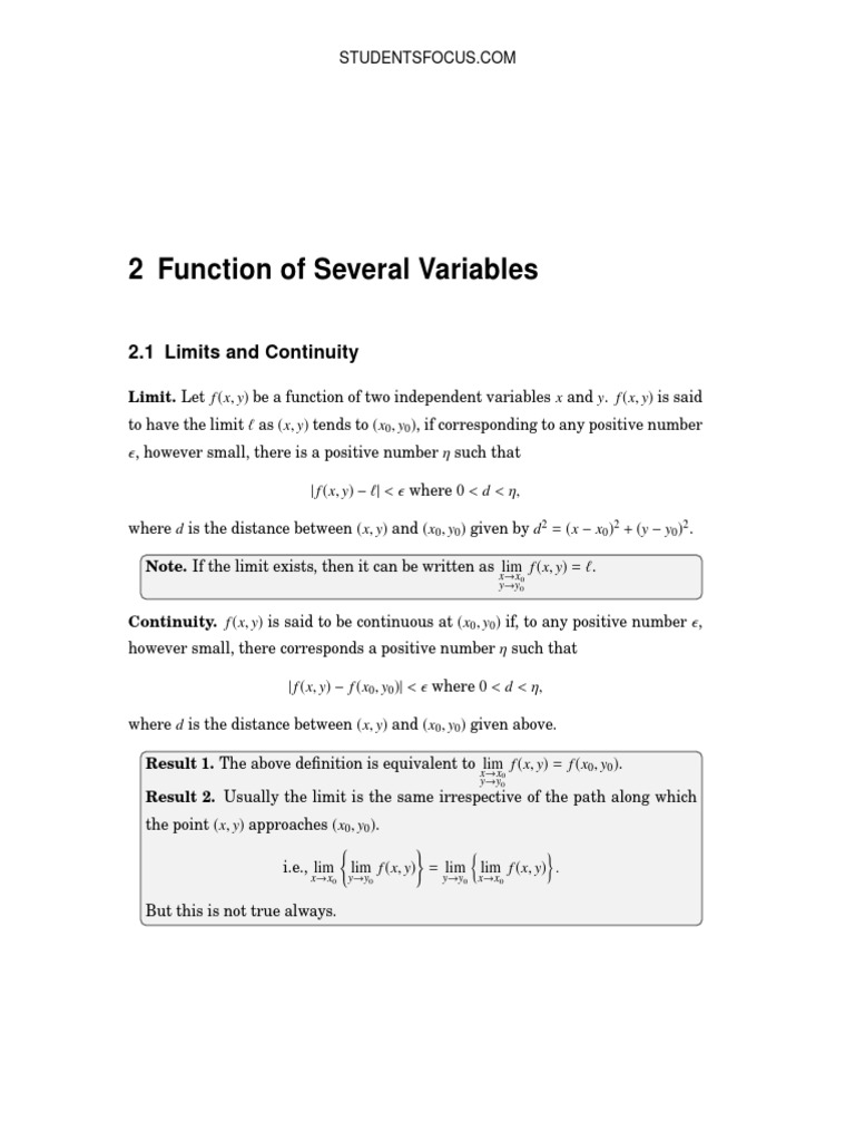 Exploring Limits Continuity And Partial Derivatives Of Functions With Multiple Variables Pdf