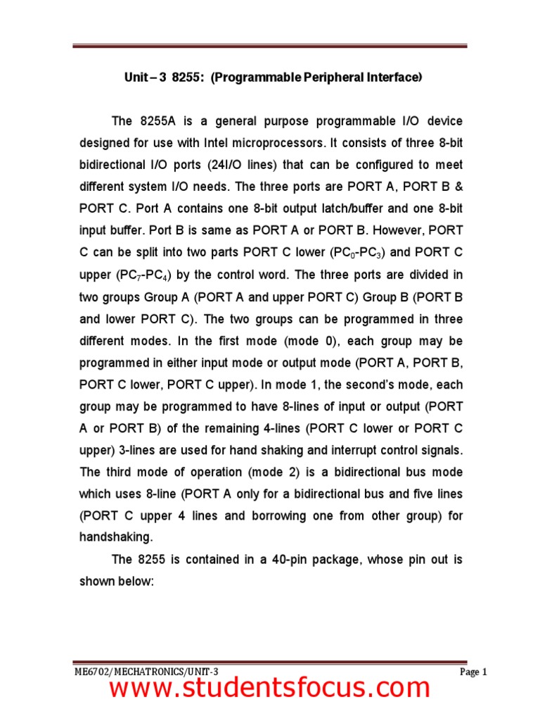 Unit - 3 8255: (Programmable Peripheral Interface) | PDF | Electronic ...