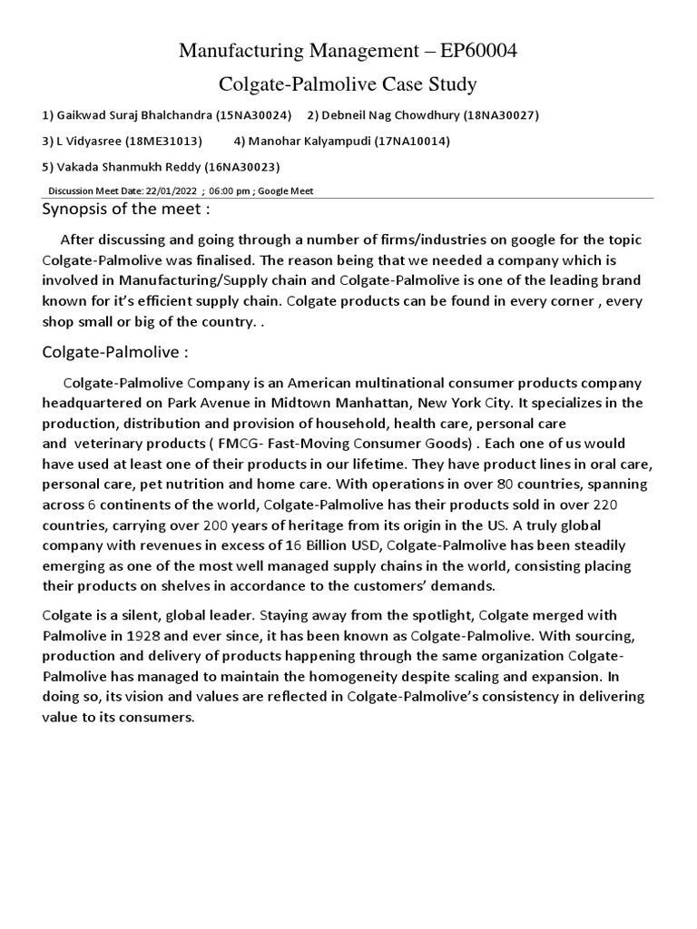 Colgate-Palmolive Supply Chain Insights | PDF | Business