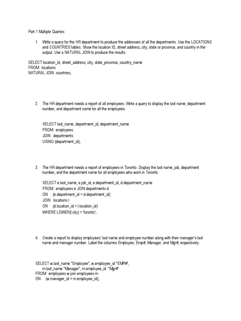 Part 1 Multiple Queries | PDF | Computer Science | Data Management