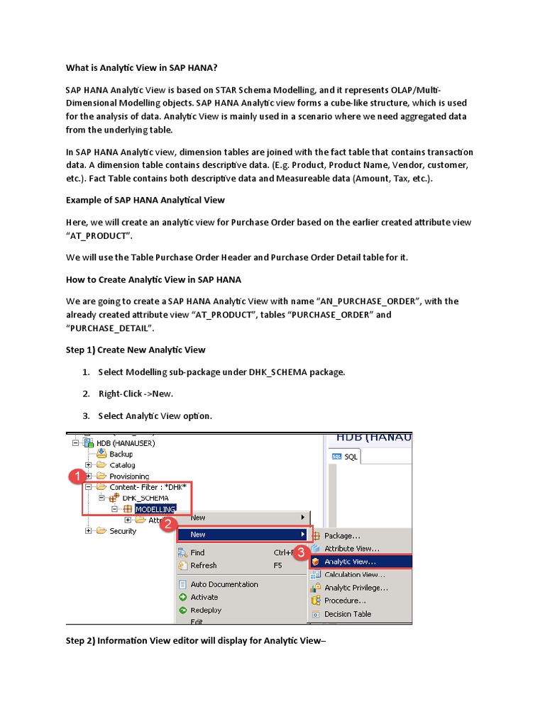 Create Analytic View in SAP HANA | PDF | Computer Data | Information ...