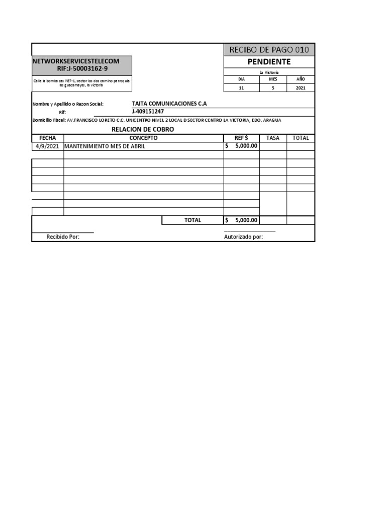 Recibo de Pago Pendiente Abril 2021 | PDF