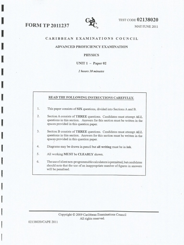 Cape Physics 2011 U1 p2 | PDF