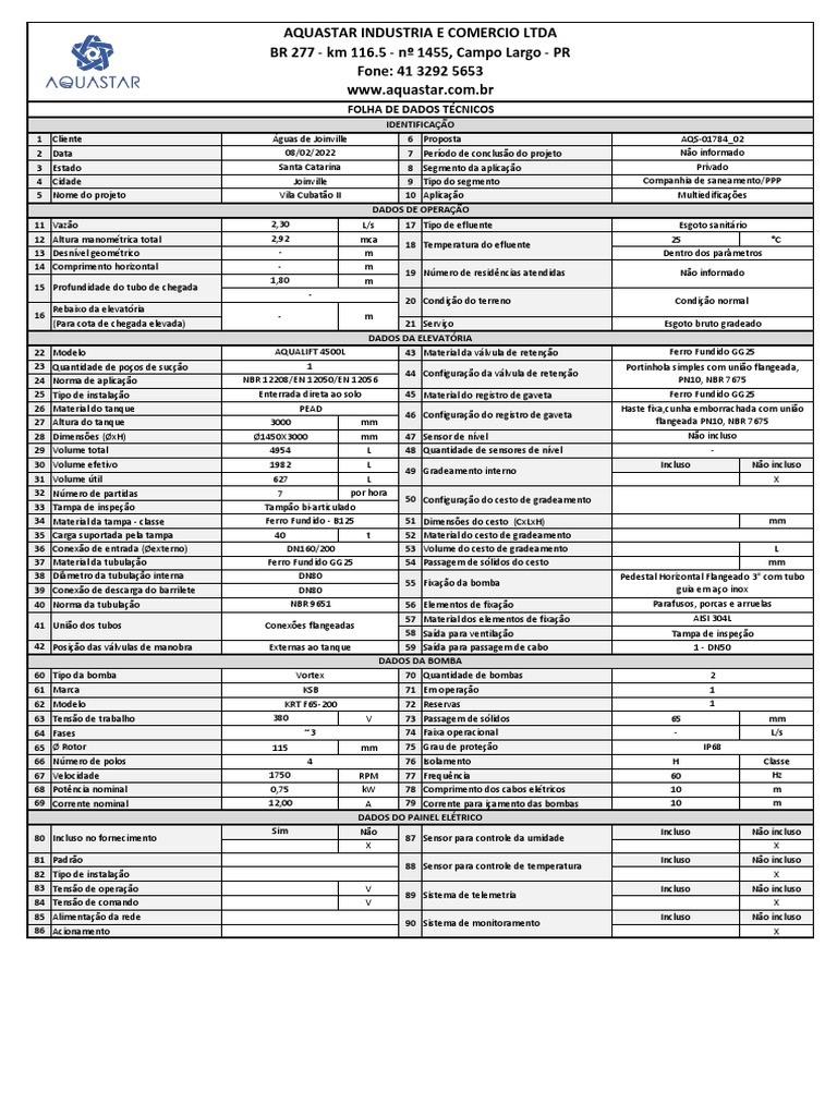 Anexo 4A - Folha de Dados Aqualift 4500L EEE01 | PDF | Concreto | Metrologia