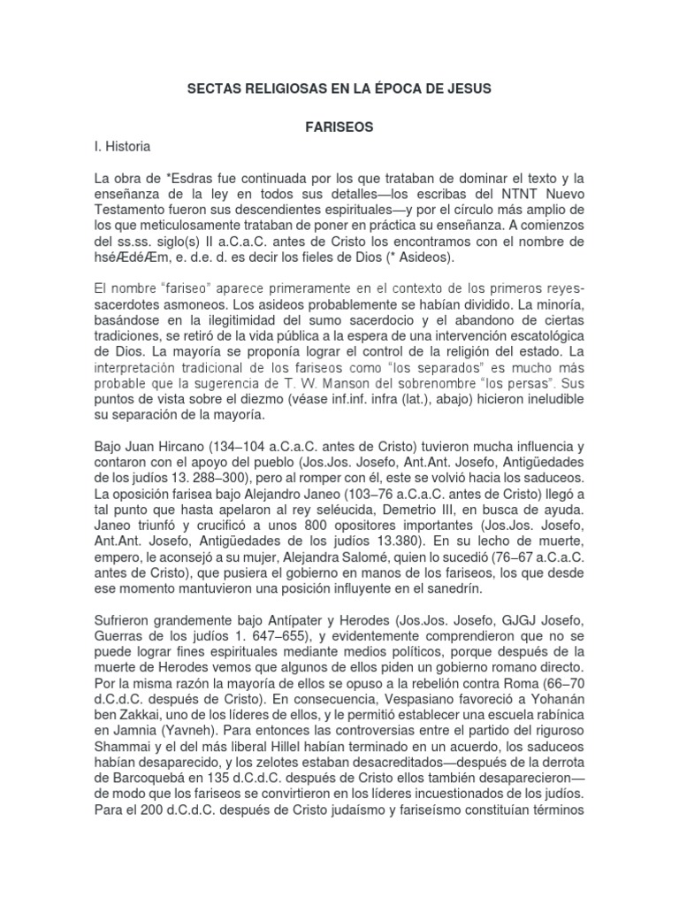 Sectas Religiosas En La época De Jesus Pdf Fariseos Dinastía Asmonea