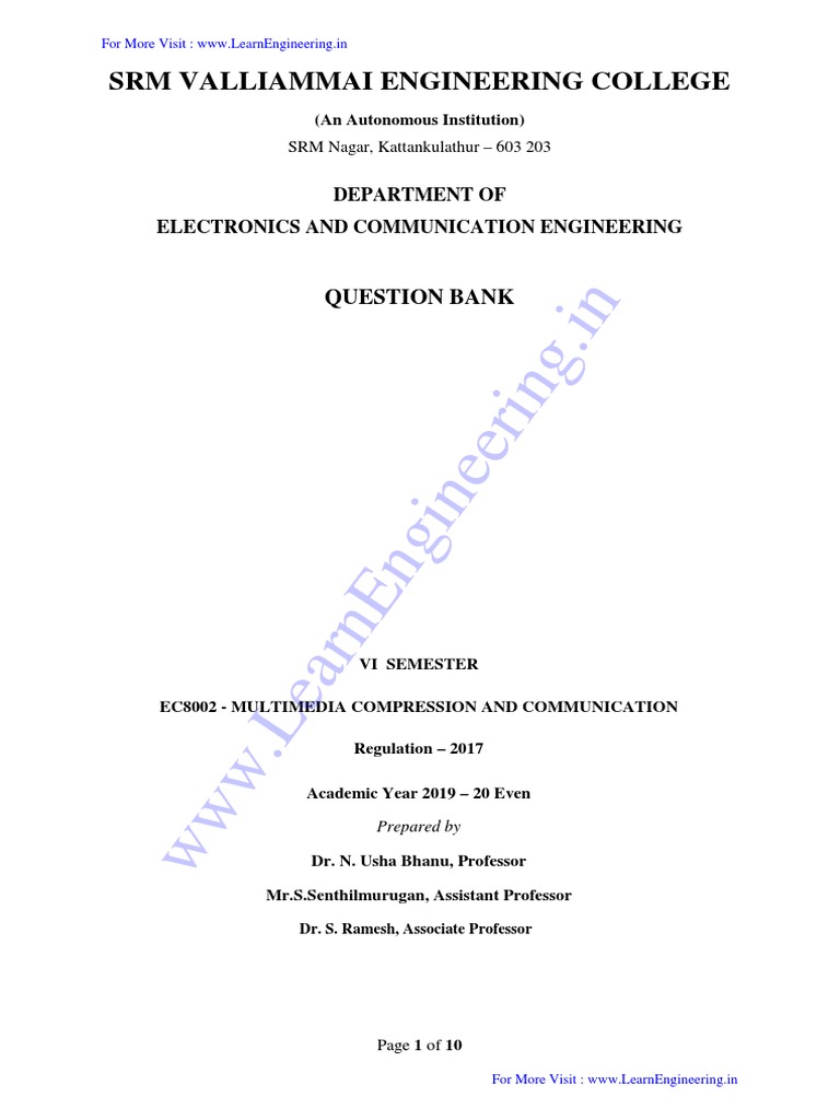 EC8002 - Multimedia Compression and Communication QP - by WWW - Learnengineering.in | PDF | Data ...
