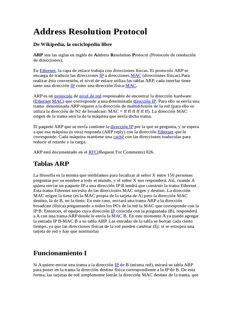 ARP. Address Resolution Protocol | PDF | Arquitectura de Computadores ...