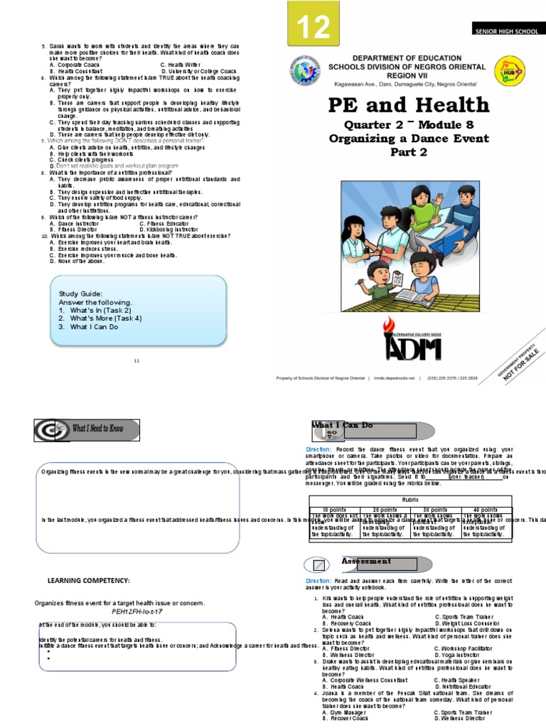 PE and Health: Quarter 2 Module 8 Organizing A Dance Event | PDF ...