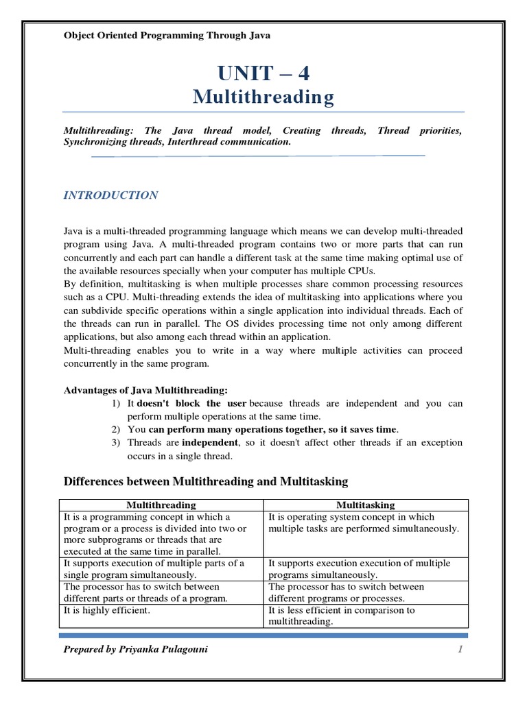 Unit - 4: Multithreading | PDF | Method (Computer Programming) | Thread (Computing)