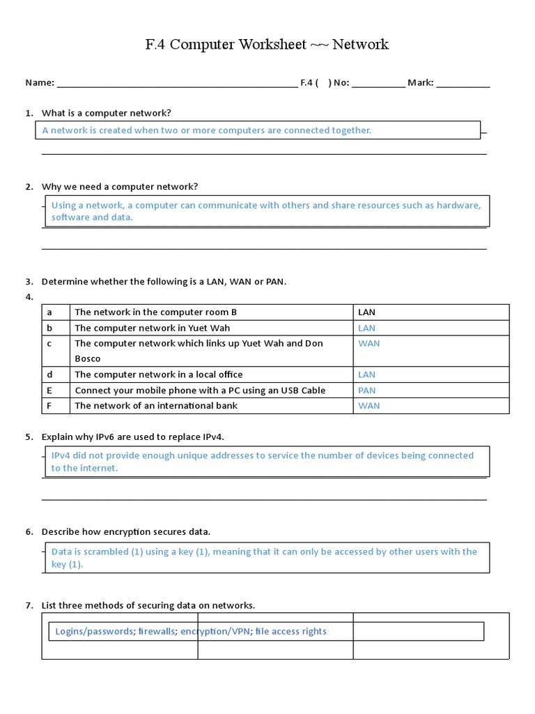 F4 Worksheet (Network) 5 (With Answer) | PDF | Computer Network | Local ...