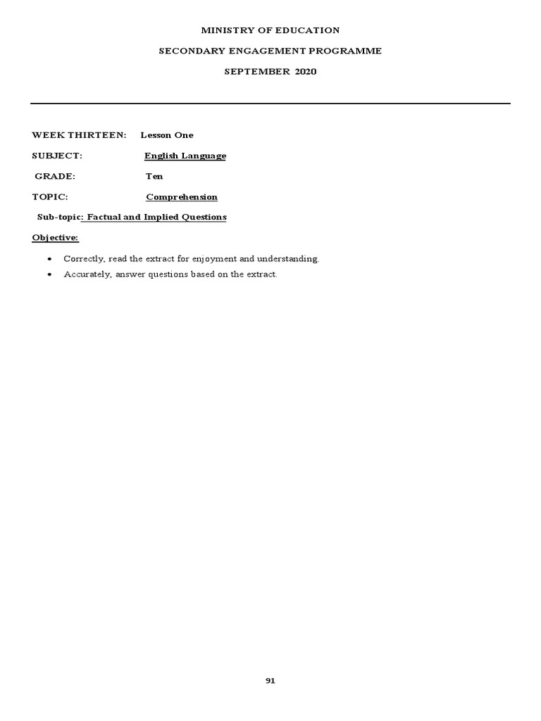 Grade 10 English Language Week 13 Lesson 1 | PDF