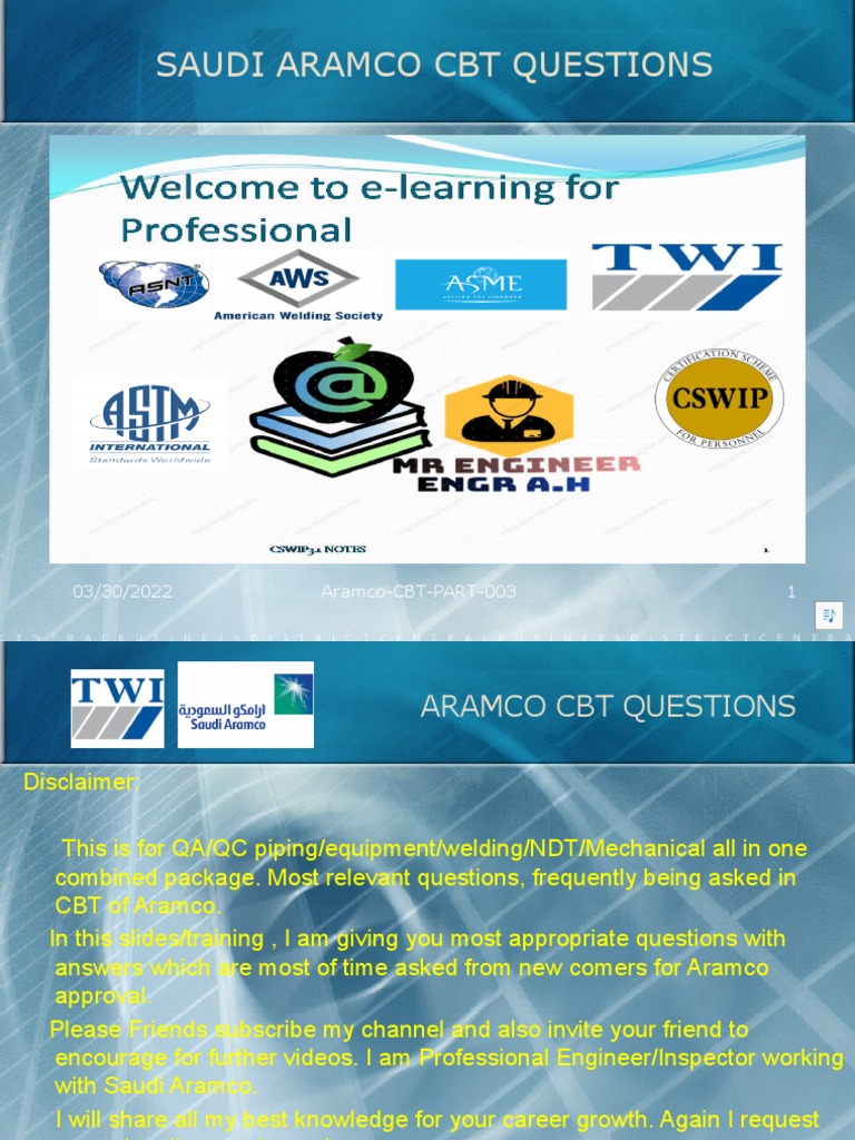 Aramco CBT Exam Questions Guide | PDF | Welding | Construction