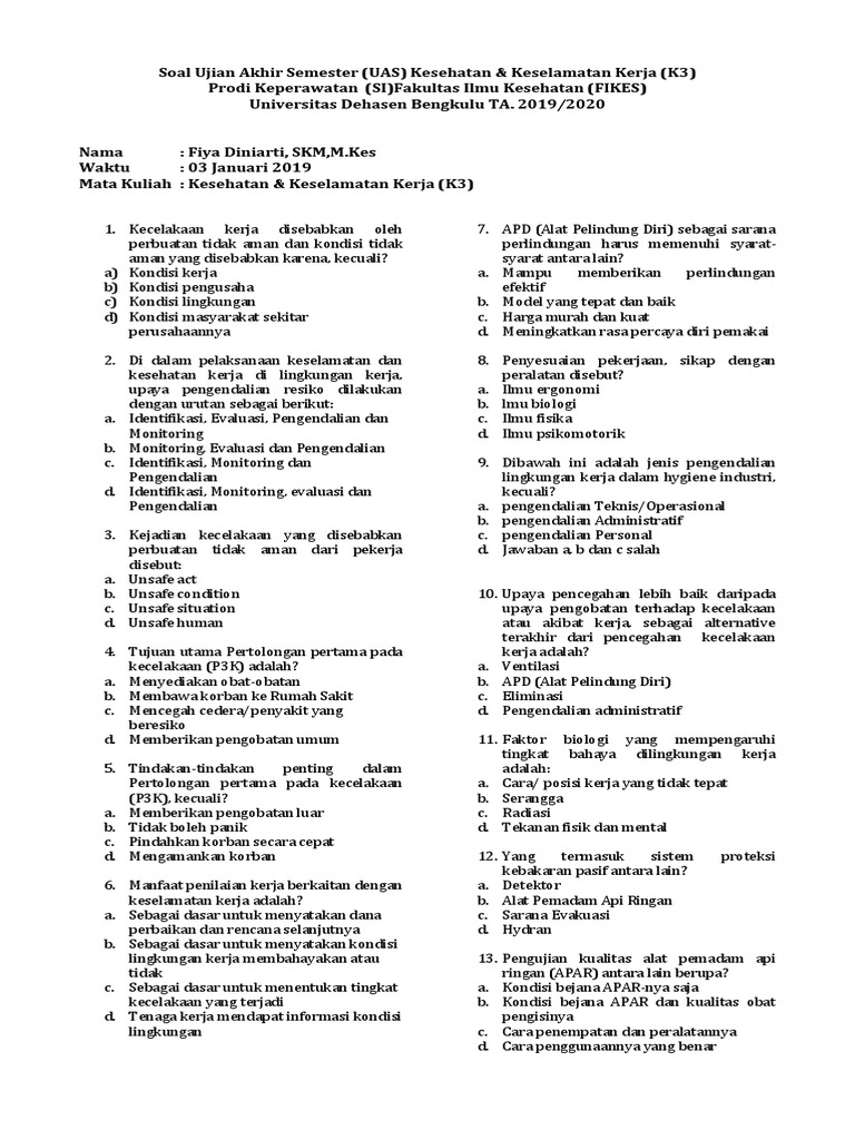Soal UAS Keperawatan K3 OK-dikonversi | PDF