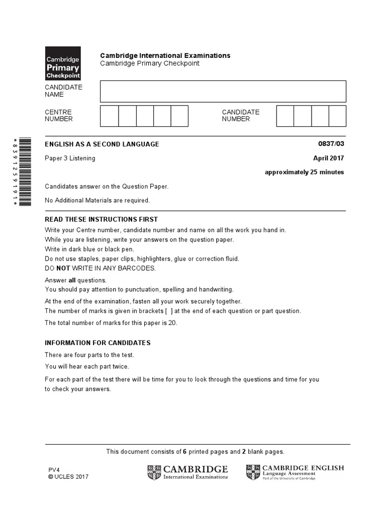 Cambridge Primary Checkpoint | PDF