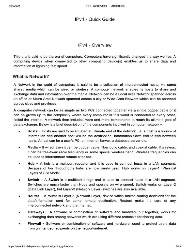 IPv4 - Quick Guide - Tutorialspoint | PDF