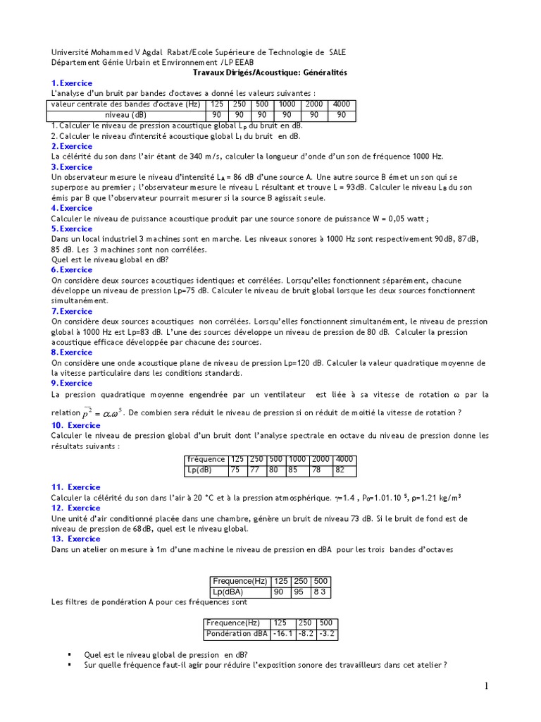 Exercices Acoustique Du Batiments Generalités | PDF | Décibel | Son