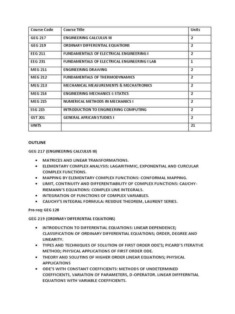 Mechanical Engineering Course Outline | PDF | Ordinary Differential ... Mechanical Engineering Course Outline | PDF | Ordinary Differential ...