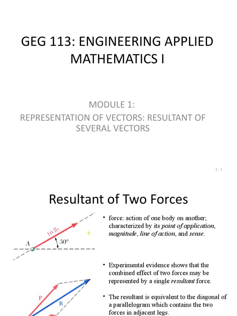 Module 1 (Vectors and Resultant) | PDF | Euclidean Vector | Sine