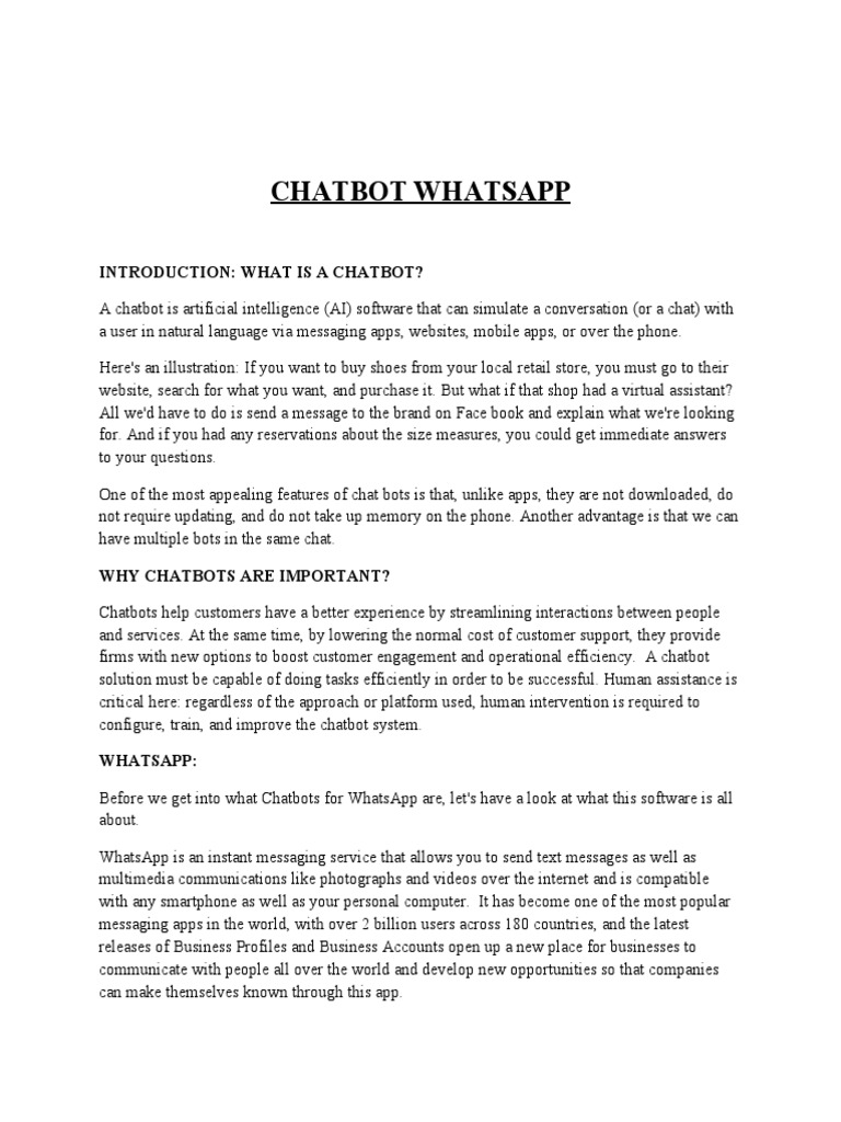 Chatbot Whatsapp: Introduction: What Is A Chatbot? | PDF | Instant Messaging | Computing