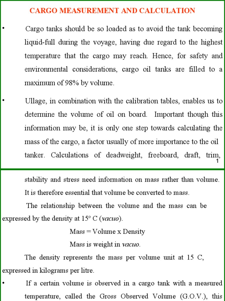 Cargo Measurement and Calculation | PDF | Weight | Density