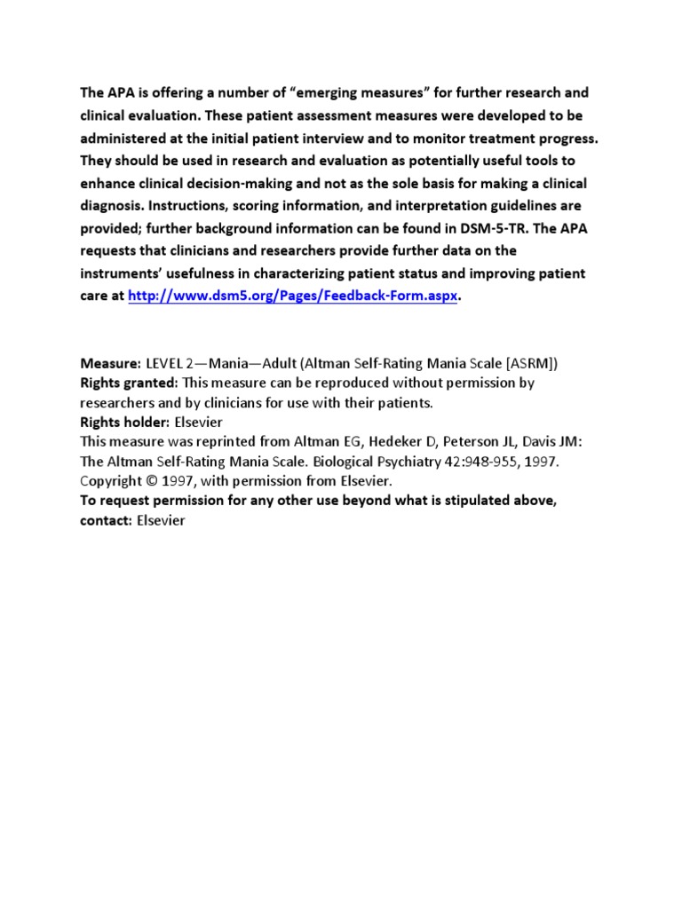 APA DSM5TR Level2ManiaAdult | PDF | Mania | Diseases And Disorders