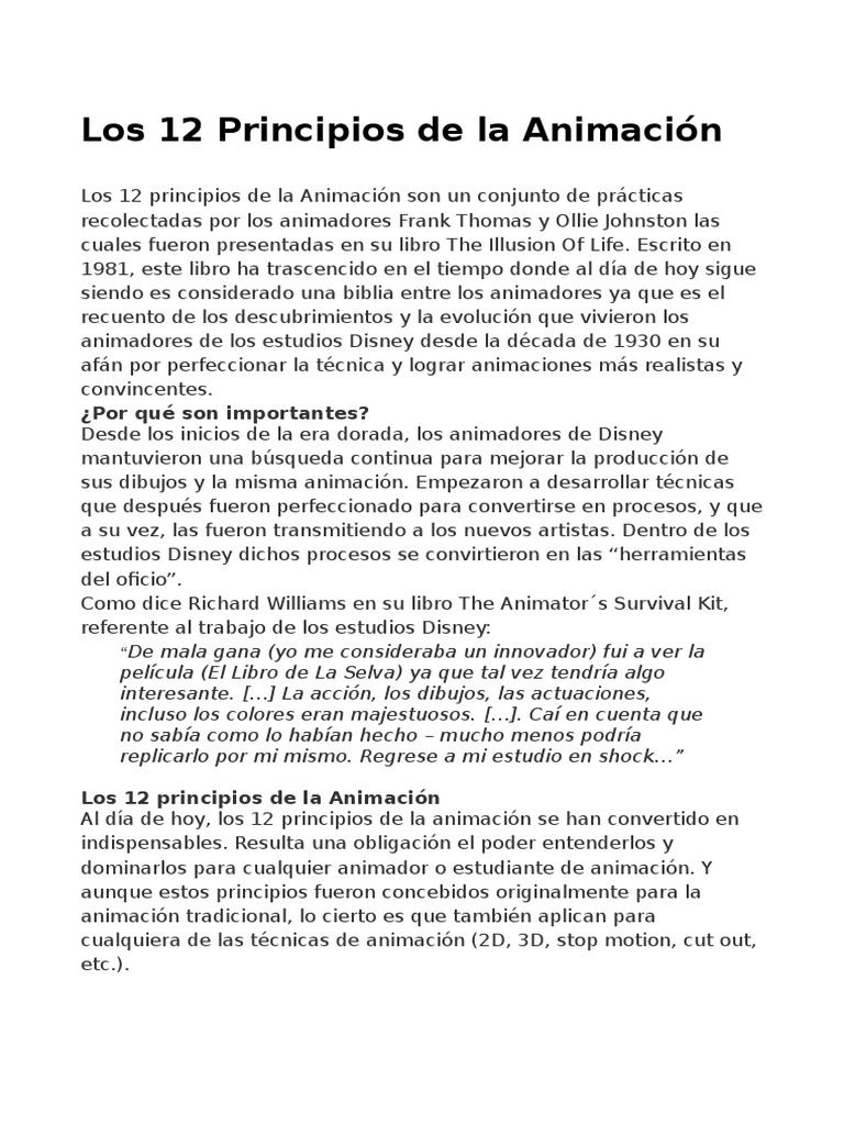 12 Principios de Animación | PDF | Animación | Walt Disney