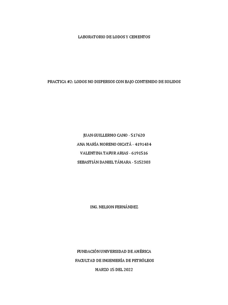 Práctica de Lodos No Dispersos en Petróleo | PDF | Sustancias químicas ...