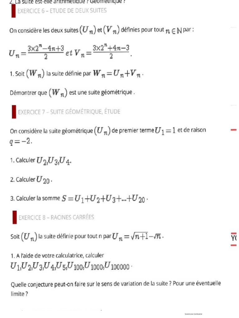Les Suites - Exercices de Maths en 1ère Corrigés en PDF | PDF