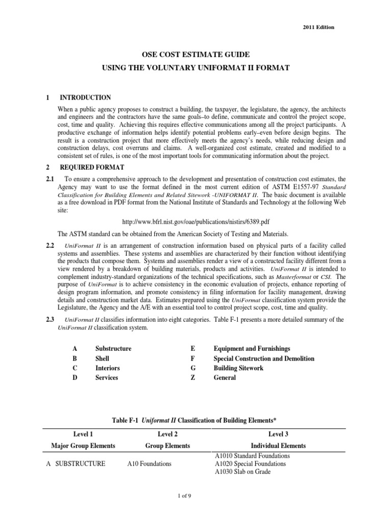 Cost Estimating Guide Uniformat II 1 | PDF | Specification (Technical ...