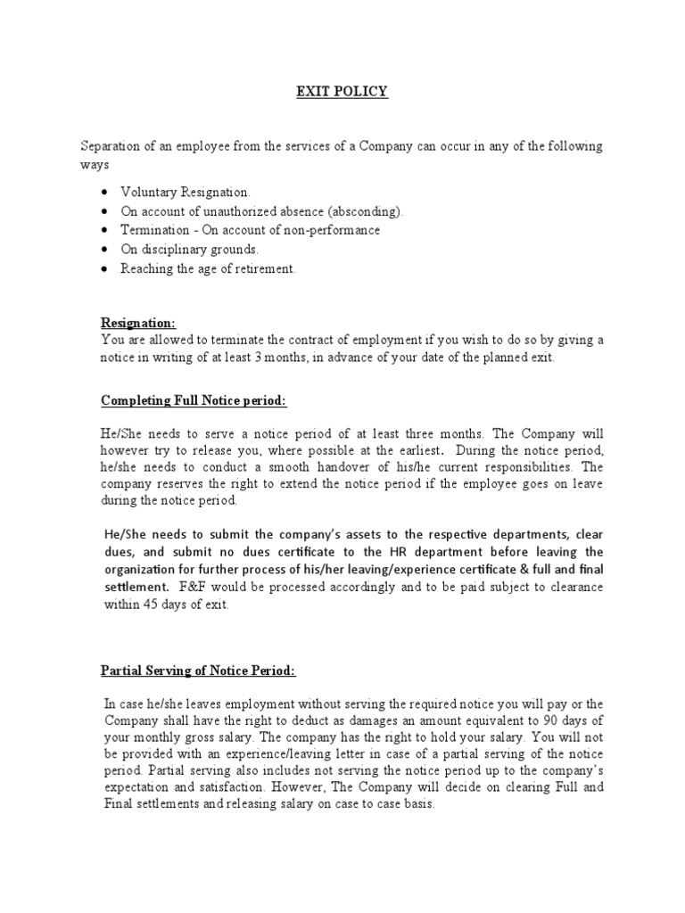 Exit Policy | PDF | Employment | Salary