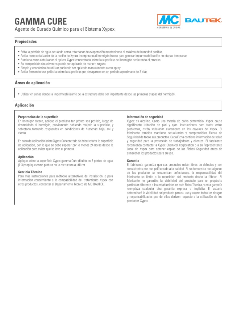 Gamma Cure (Xypex) | PDF | Hormigón | Agua
