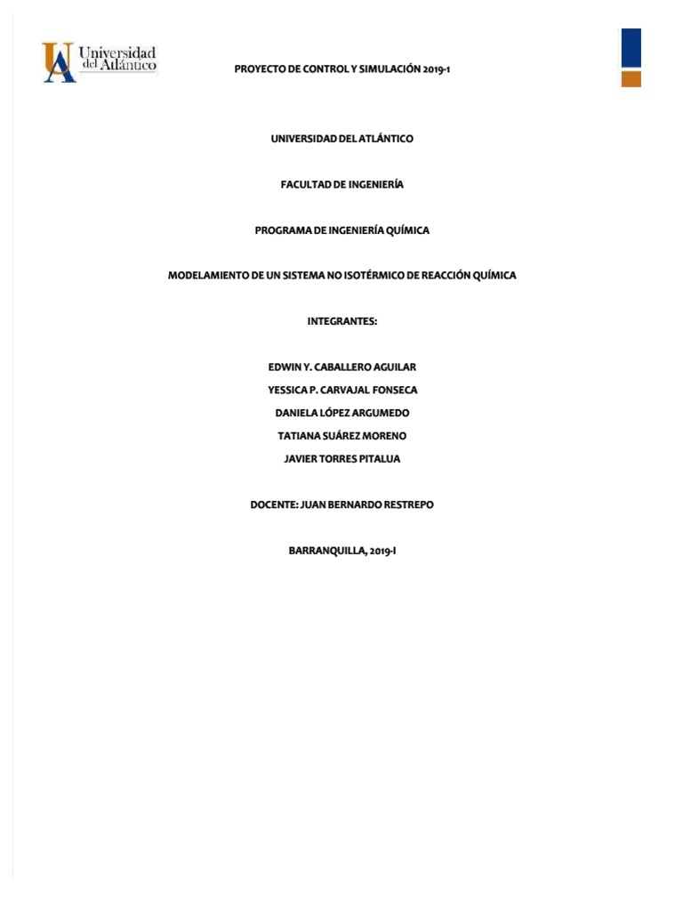 PDF Simulacion Reactor CSTR Matlab Perturbaciones Compress | PDF | Reactor Quimico | Ecuaciones