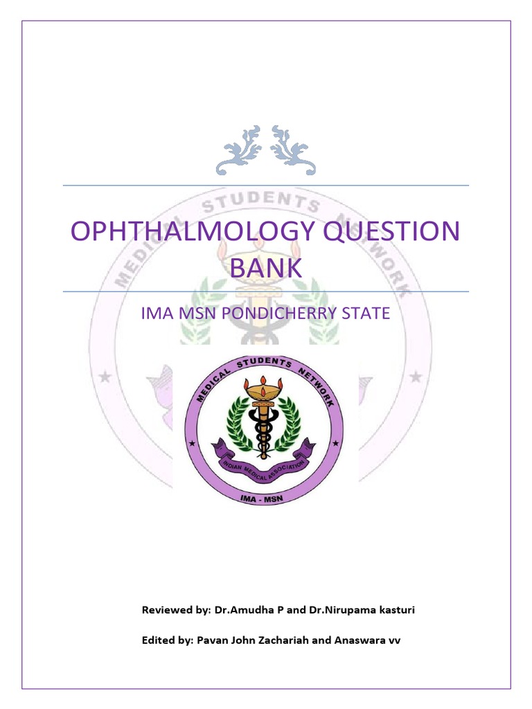 Ophthalmology Question Bank | PDF | Glaucoma | Cornea