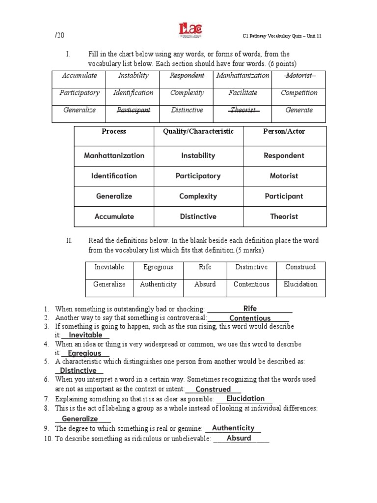 Unit 11 Vocabulary Quiz | PDF | Vocabulary | Cognitive Science