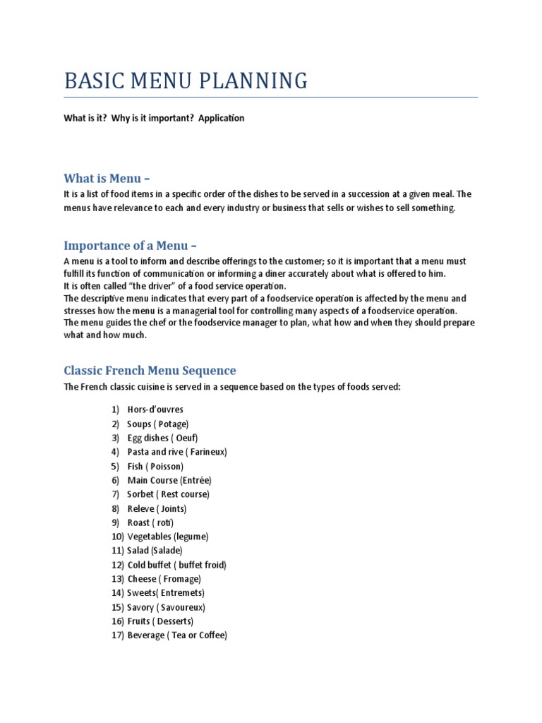 Basic Menu Planning | PDF | Menu | Foods