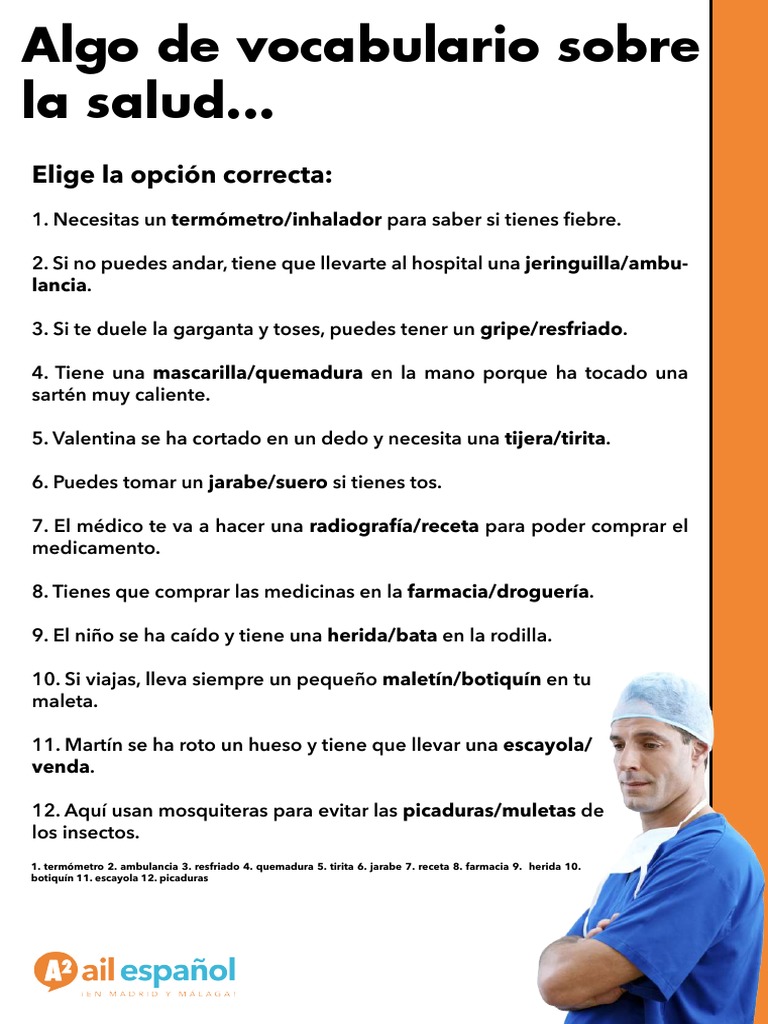 Quiz Ejercicio Vocabulario Lexico Salud Espanol | PDF | Salud y bienestar