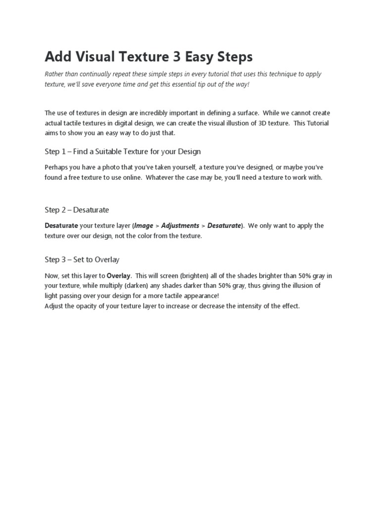 Add Visual Texture 3 Easy Steps | PDF