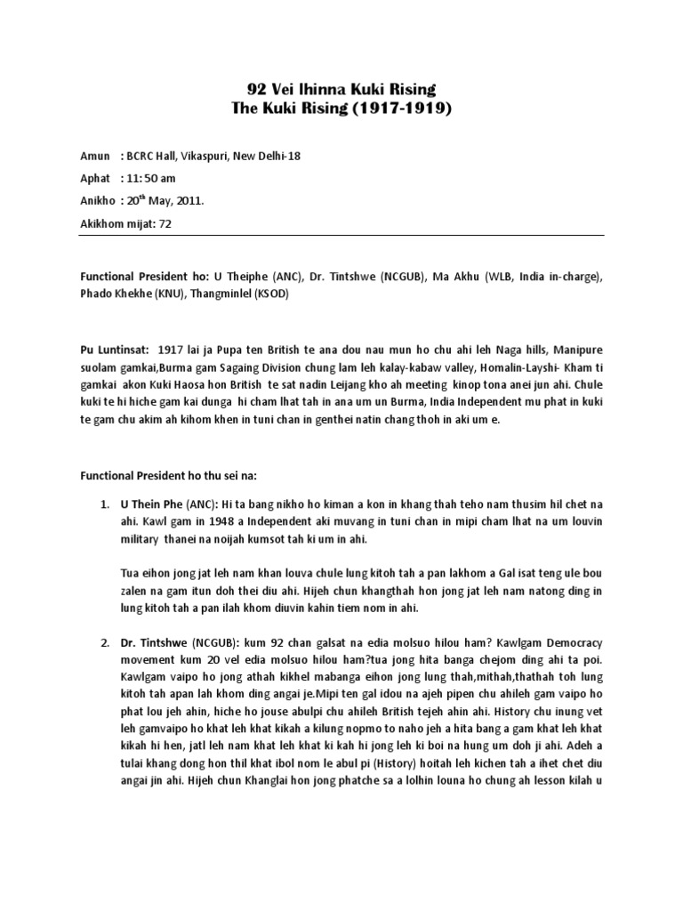 Kuki Rising: 1917-1919 Overview | PDF