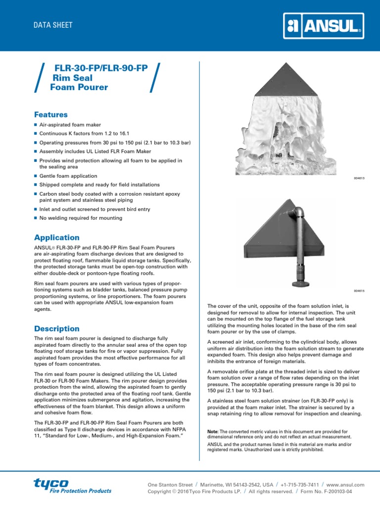 FLR-30-FP/FLR-90-FP Rim Seal Foam Pourer: Features | PDF | Foam | Flow ...