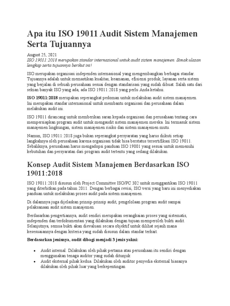 Apa Itu ISO 19011 Audit Sistem Manajemen Serta Tujuannya | PDF Apa Itu ISO 19011 Audit Sistem Manajemen Serta Tujuannya | PDF