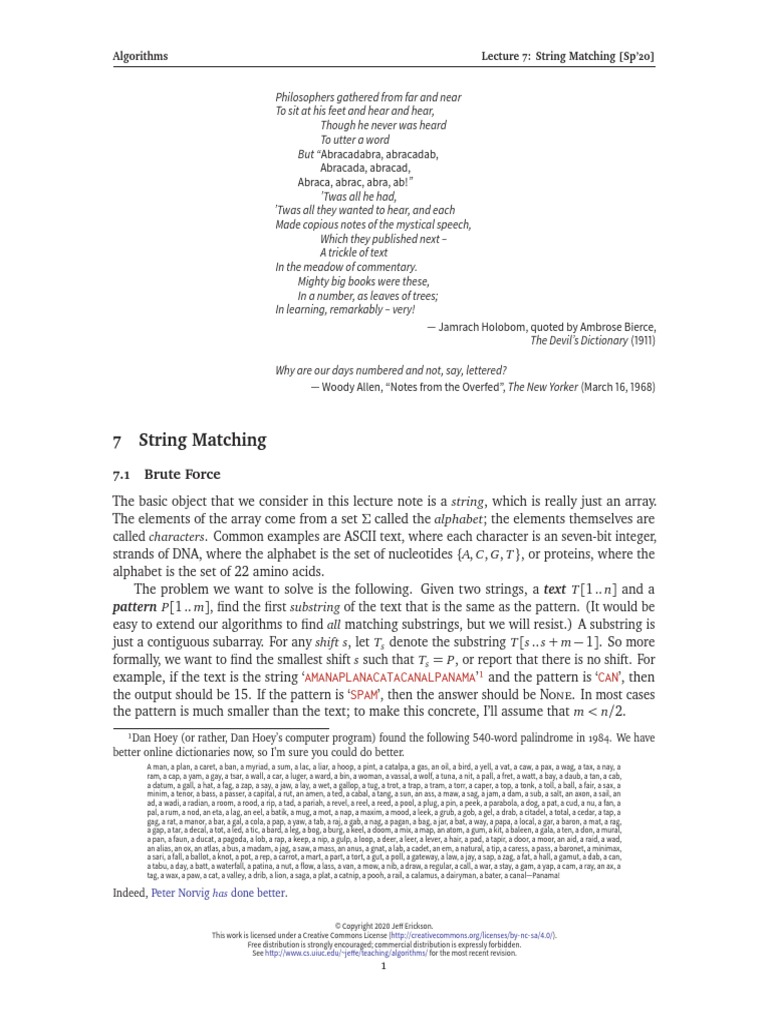 7 String Matching: 7.1 Brute Force | PDF | Prime Number | Applied Mathematics