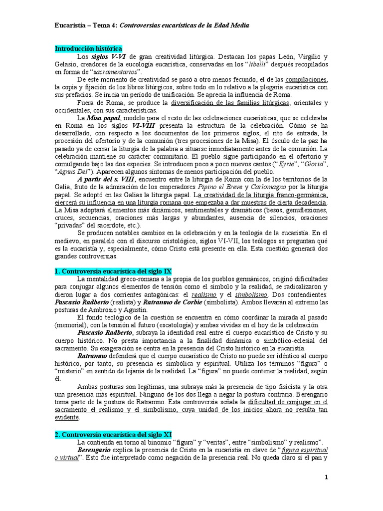 Controversias Eucarísticas Medievales | PDF | eucaristía | Misa (liturgia)