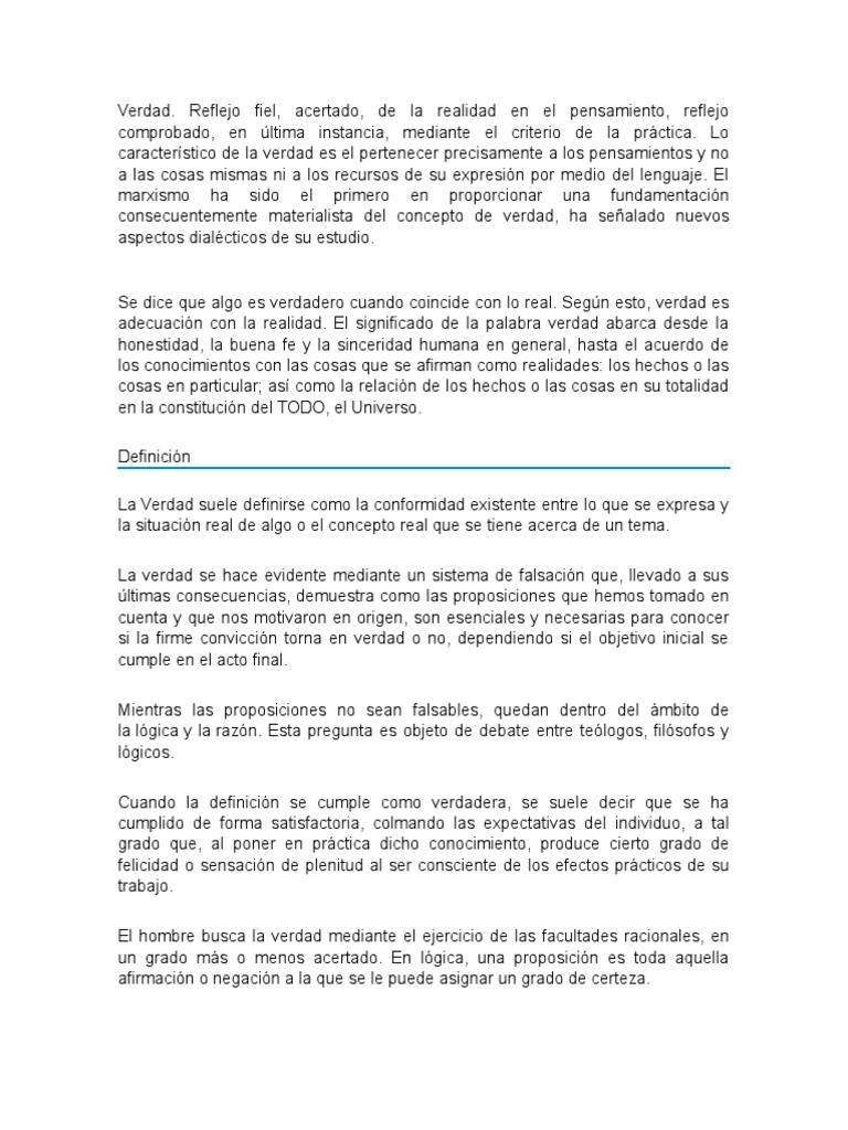 Concepto de Verdad en Filosofía | PDF | Verdad | Proposición