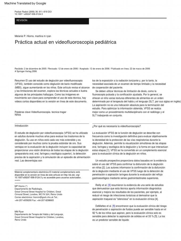 ESPAÑOL Current Practice in Paediatric Videofluoros | PDF | Tos ...