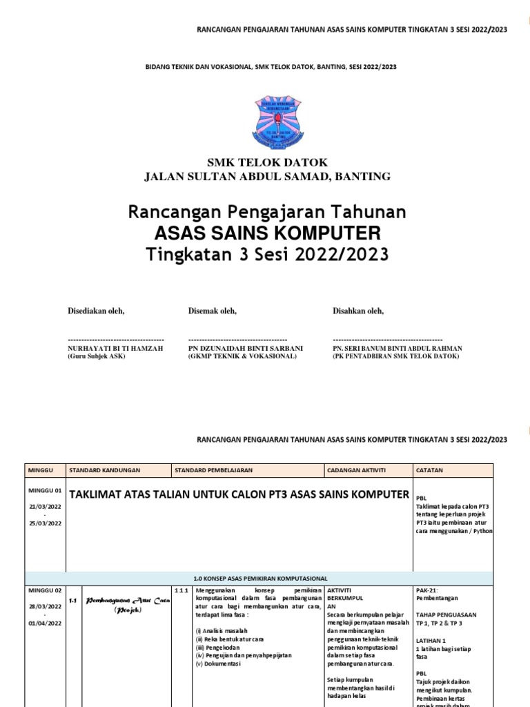 Rancangan Pengajaran ASK SMK Telok Datok | PDF | Seni | Komputer