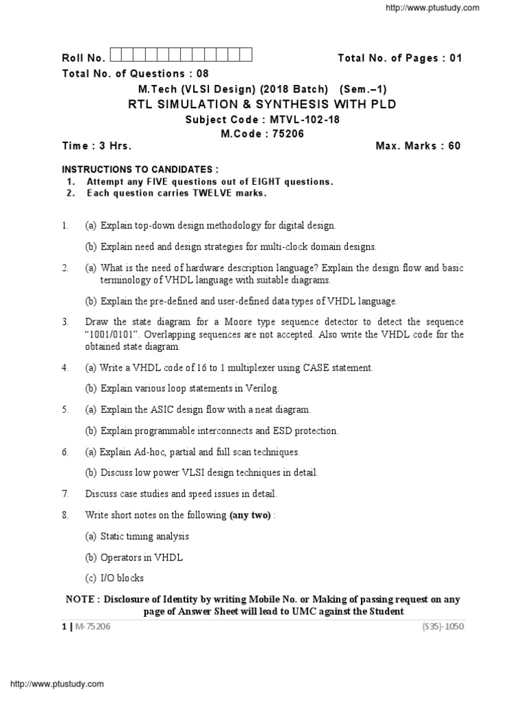 Rtl Simulation And Synthesis With Pld Instructions To Candidates Pdf