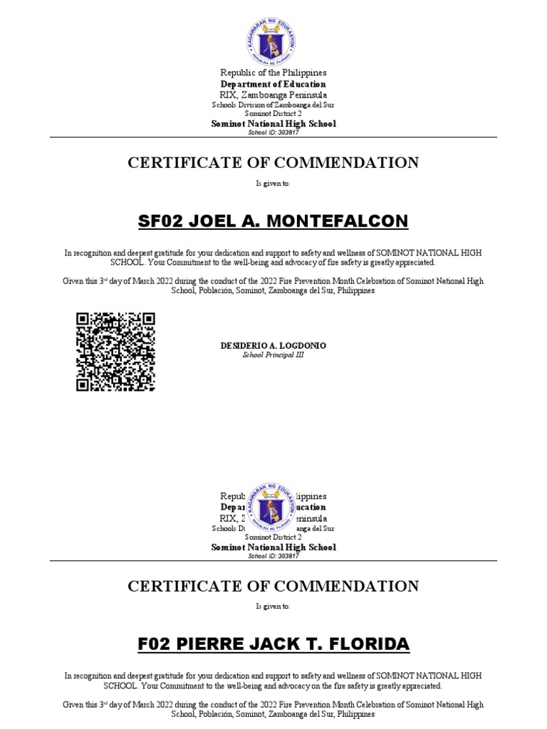 Certificate of Commendation | PDF