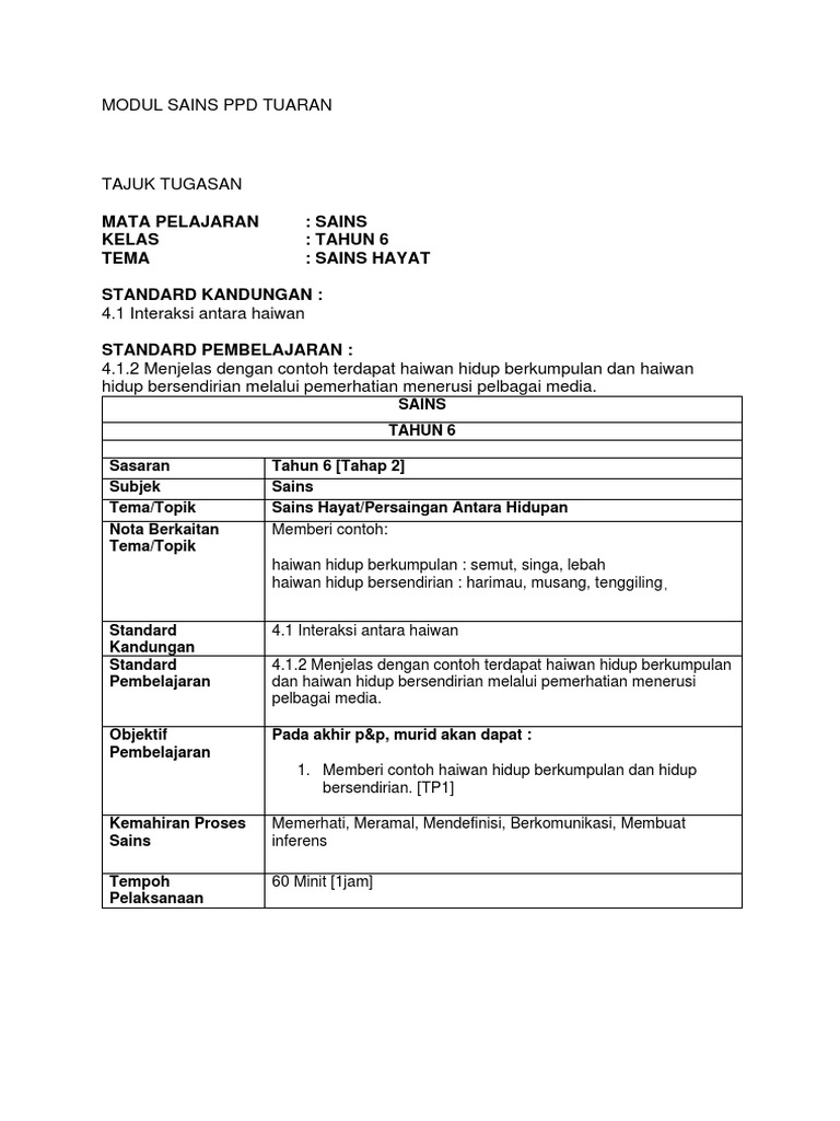 4.1.2 Modul PDPR Sains T6 PPD Tuaran | PDF