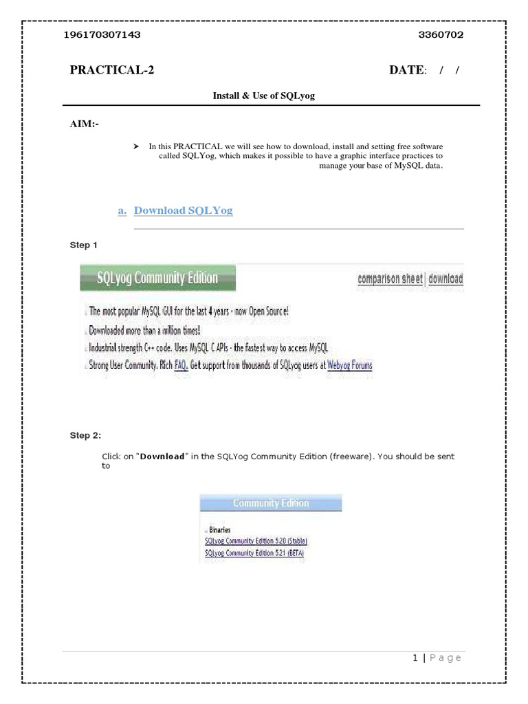 Practical-2 Date: / /: A. Download Sqlyog | PDF | Table (Database) | Databases