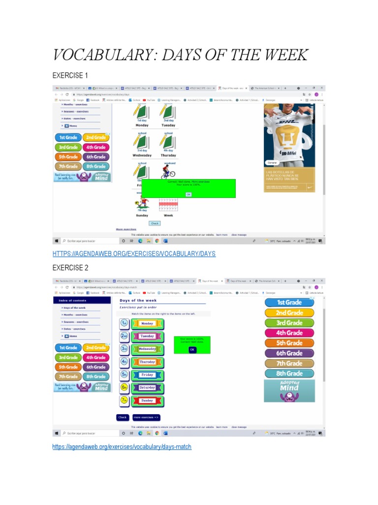 Vocabulary: Days of The Week: Exercise 1 | PDF